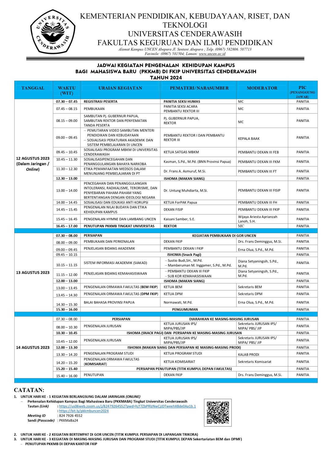 Jadwal Kegiatan PKKMB FKIP UNCEN 2024 – FKIP Uncen